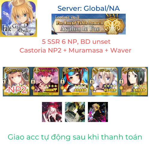 [#1019] [NA] [Endgame] 5 SSR 6 NP, Castoria NP2 + Muramasa + Waver, BD unset - HM Alter Shop