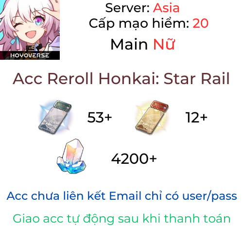 [#11] [Asia] [Nữ] [AR20] Acc Reroll Honkai: Star Rail - HM Alter Shop
