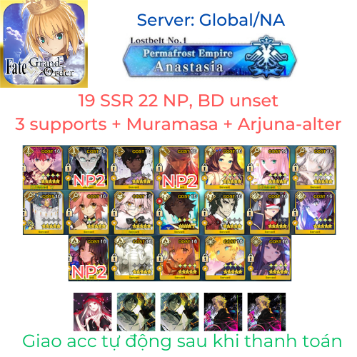 [#1020] [NA] [Midgame] 19 SSR 22 NP, 3 supports + Muramasa + Arjuna-alter + S.I, BD unset - HM ...