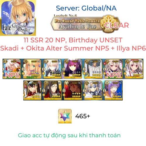 [#1116] [NA] [Endgame] 11 SSR 20 NP, Skadi + Okita Alter Summer NP5 + Illya NP6, BD UNSET - HM ...
