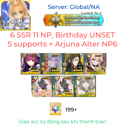 [#1229] [NA] [Endgame] 6 SSR 11 NP, 5 supports + Arjuna Alter NP6, Birthday UNSET - HM Alter Shop