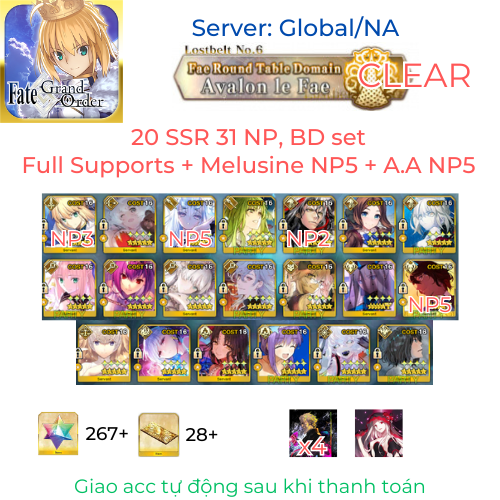 [#1251] [Endgame] 20 SSR 21 NP, Full Supports + Melusine NP5 + Arjuna Alter NP5, Birthday SET ...