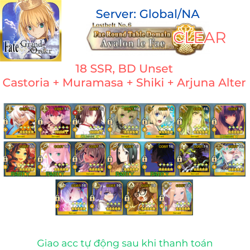 [#1257] [Endgame] 18 SSR, Castoria + Muramasa + Shiki + Arjuna Alter, Birthday Unset - HM Alter Shop