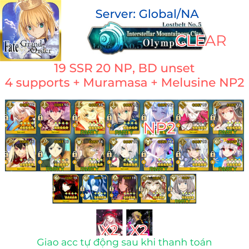 [#1307] [Endgame] 19 SSR 20 NP, 4 supports + Muramasa + Melusine NP2, BD unset - HM Alter Shop